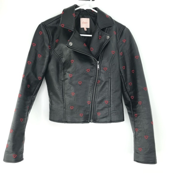 Candie's | Jackets & Coats | Heart Embroidered Faux Leather Moto Jacket ...